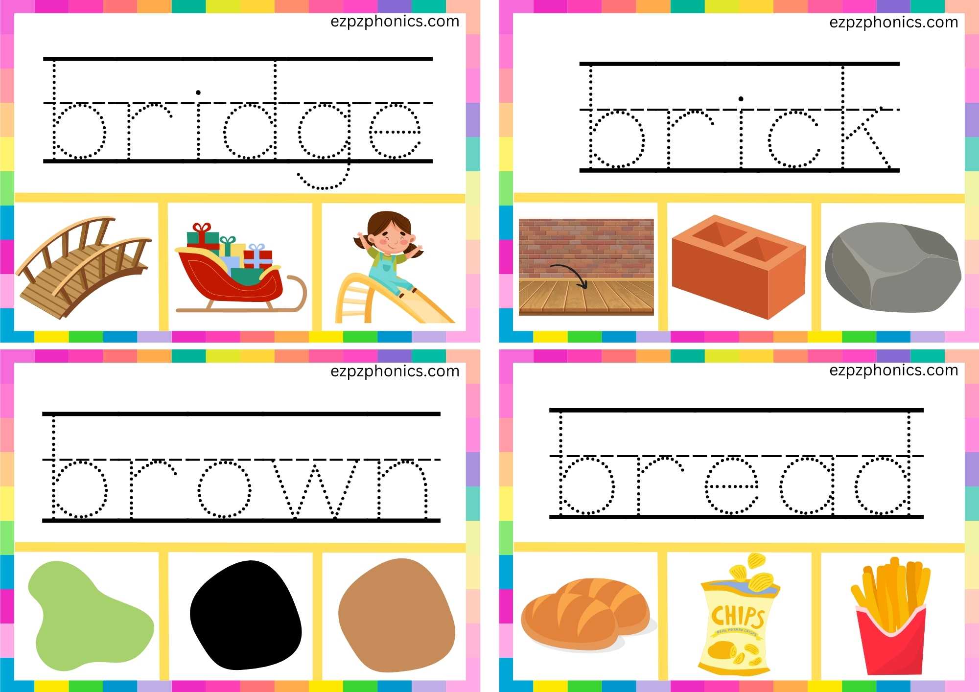 BR Beginning Blends Clip Cards Trace The Words And Clip The Correct Images Set 1 - ezpzphonics.com
